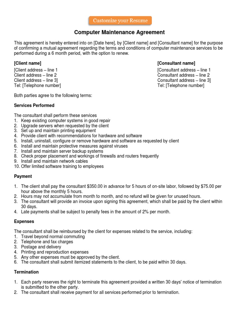 Computer Maintenance Agreement | PDF | Copyright | Mediation