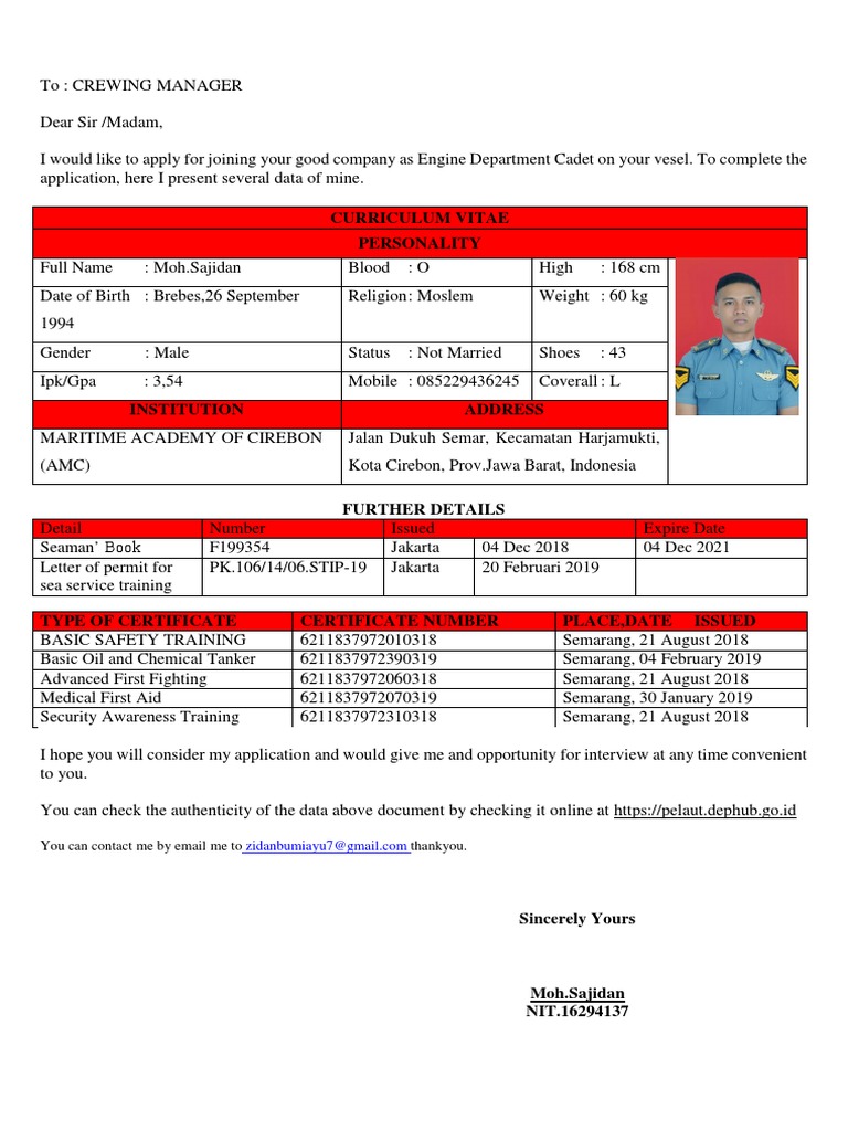 Curriculum Vitae Personality: You Can Contact Me by Email Me To Thankyou | PDF