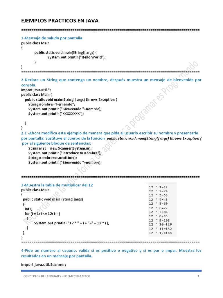 Ejemplos Practicos en Java | PDF | Java (lenguaje de programación ...