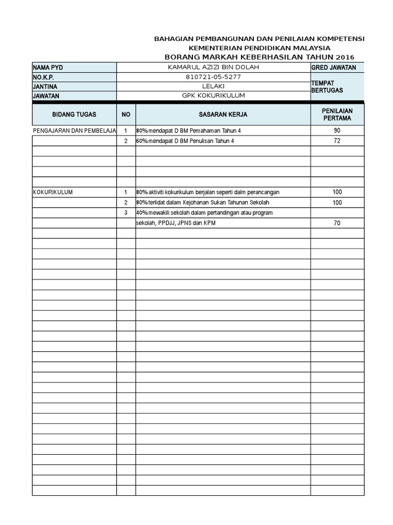 Borang Keberhasilan GPK Koko 2016 | PDF