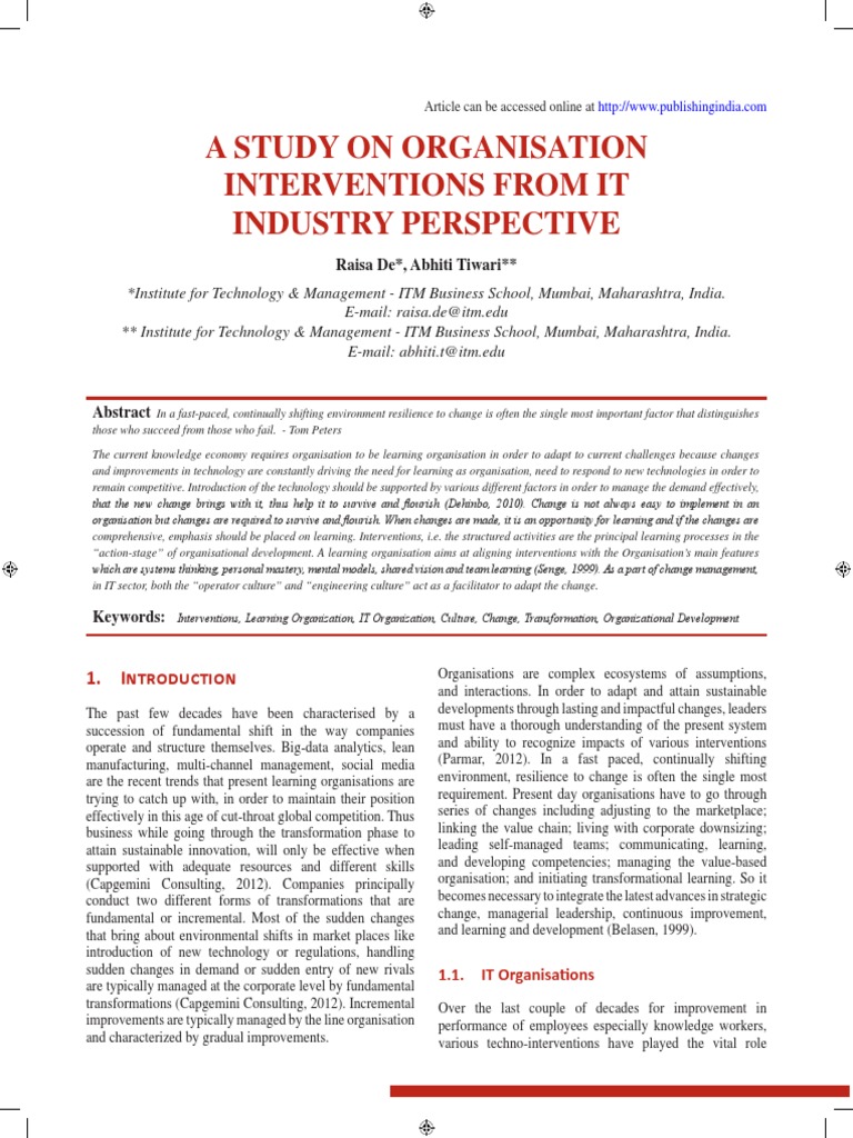 Organisational Intervention | PDF | Change Management | Organization ...