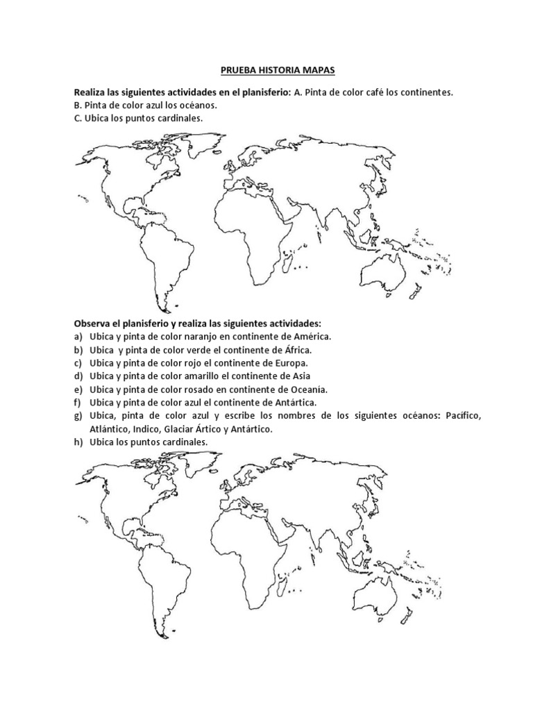 Prueba Historia Planos y Mapas 2° Basico | PDF | Continente | Chile