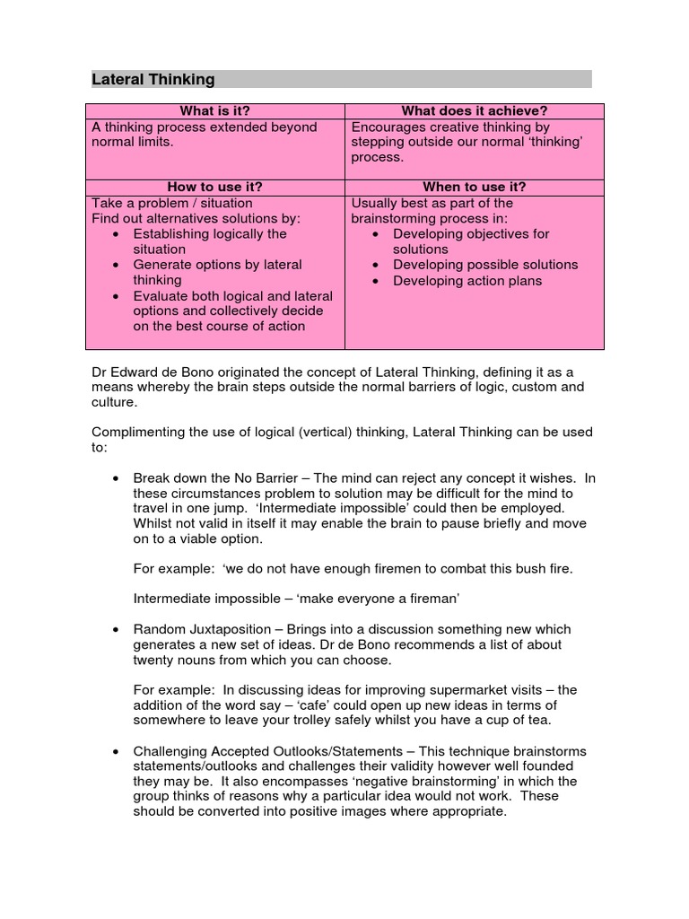 Lateral Thinking: What Is It? What Does It Achieve? | Download Free PDF ...