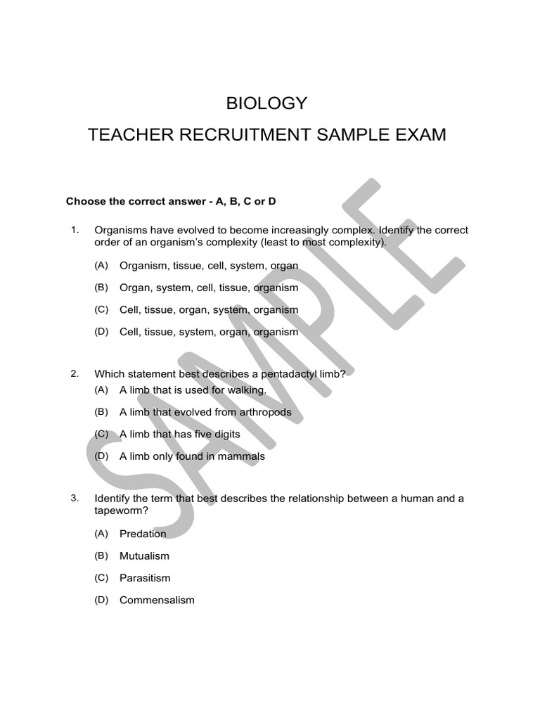 Sample Exam Biology | PDF | Mitosis | Cell (Biology)