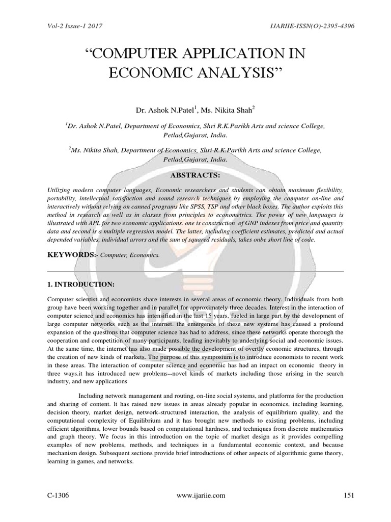 "Computer Application in Economic Analysis" C 1306 | PDF | Demand ...