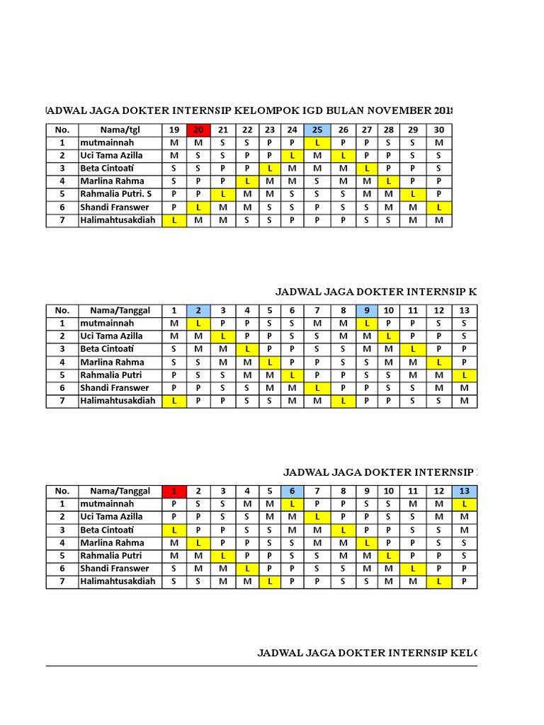 Jadwal Jaga Dokter IGD 2018-2019 | PDF