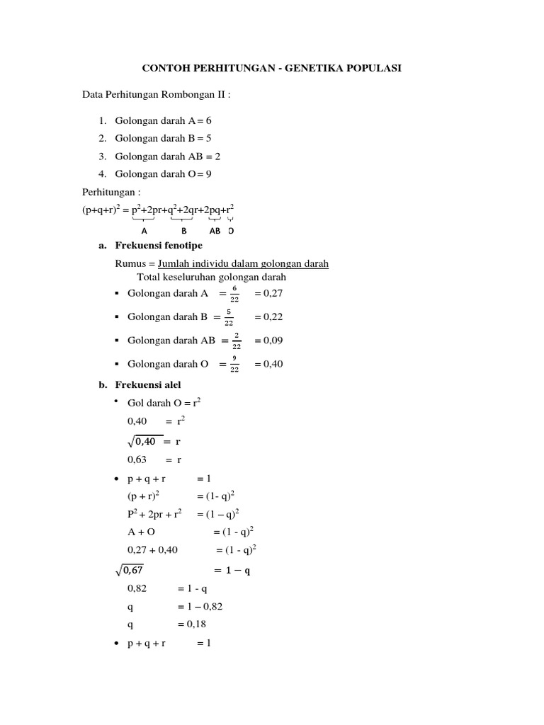 Calculation of Population Genetics: Blood Type Frequencies and Genotype ...