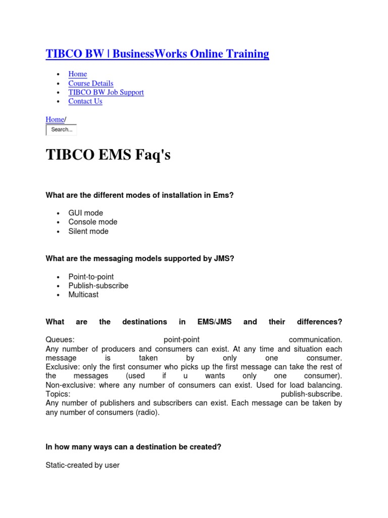 Tibco Ems Faq'S: Tibco BW - Businessworks Online Training | PDF | Load ...