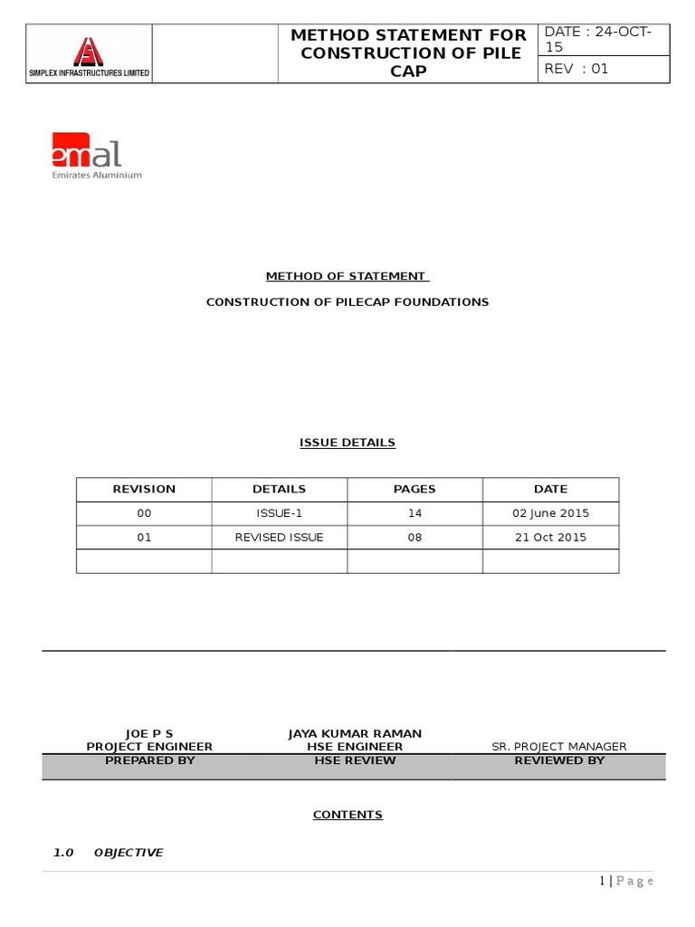 01 Method Statement For Pile Cap Foundations Findal | PDF | Deep ...