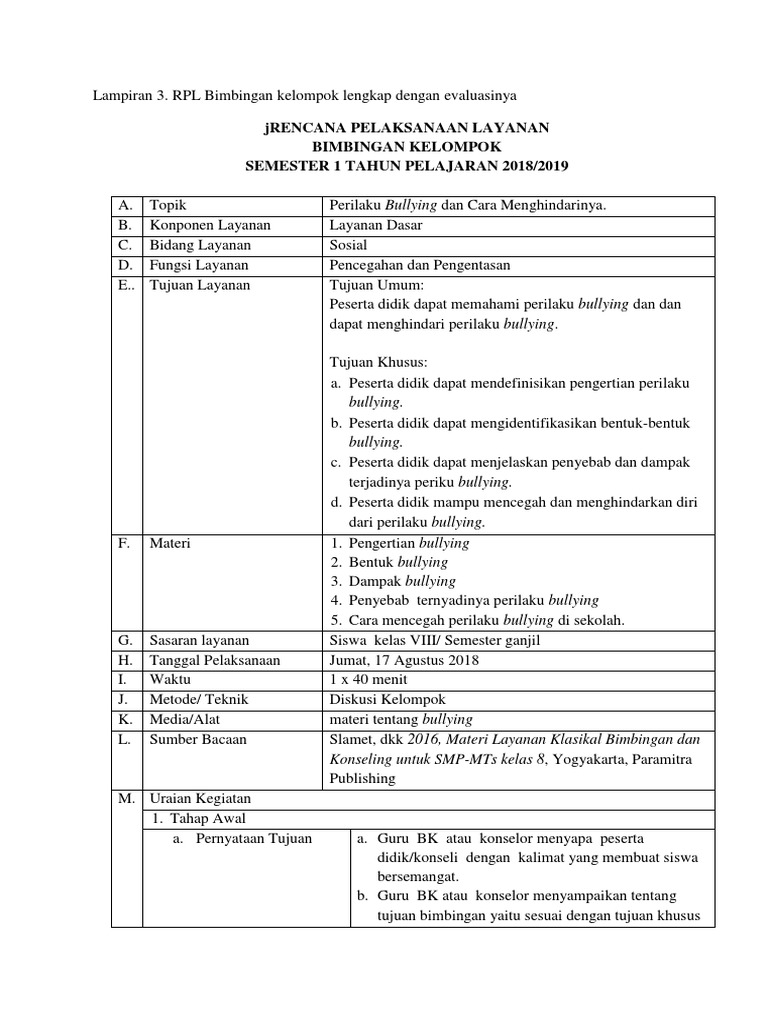 RPL Bimbingan Kelompok Lengkap Dengan Evaluasinya | PDF