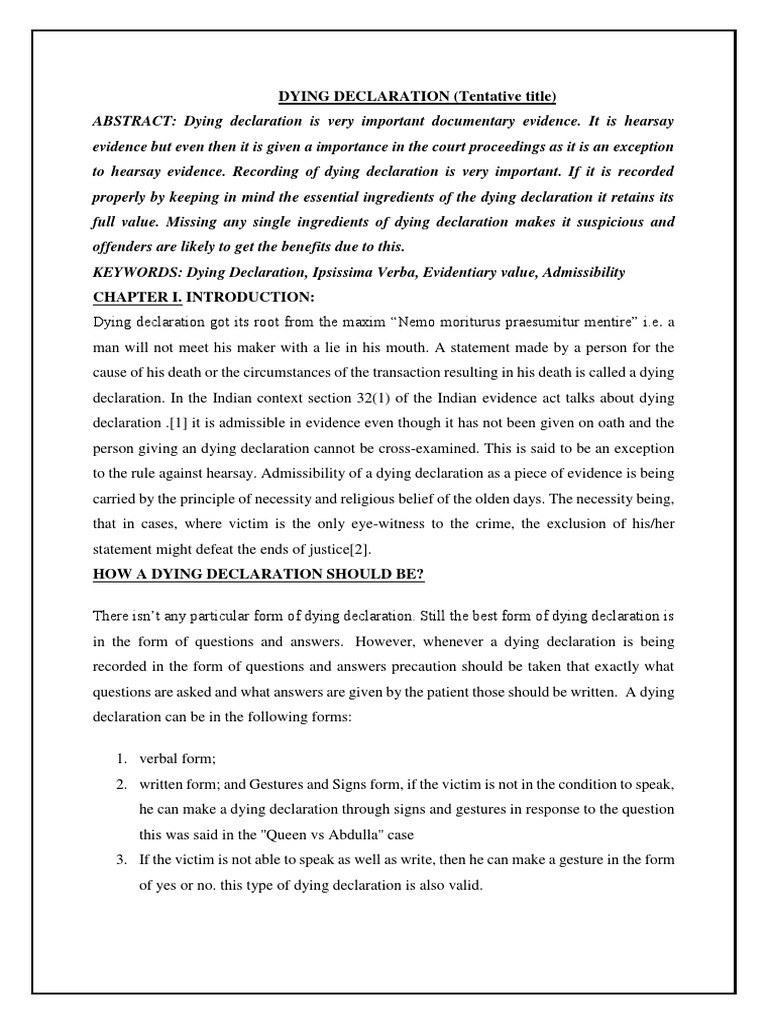 Legal Insights on Dying Declarations | PDF | Hearsay | Testimony