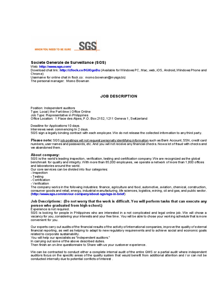 Societe Generale de Surveillance (SGS) : Please Note | PDF | Internet ...