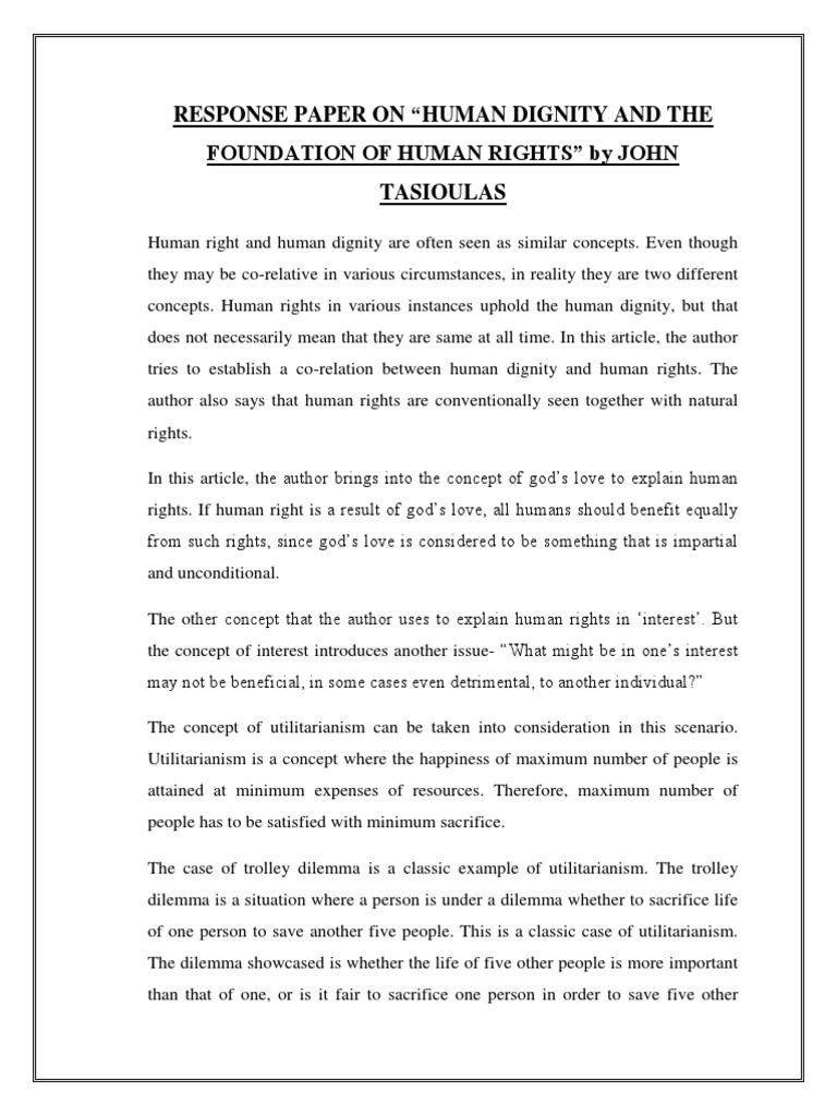 Response Paper On Human Dignity and Foundation of Human Rights | PDF ...