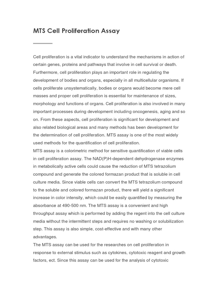 MTS Assay | PDF | Assay | Cytotoxicity