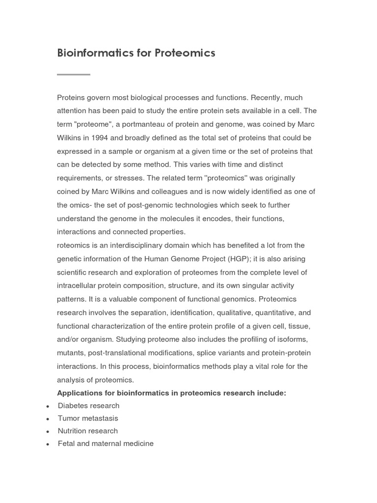 Bioinformatics Proteomics | PDF | Proteomics | Bioinformatics