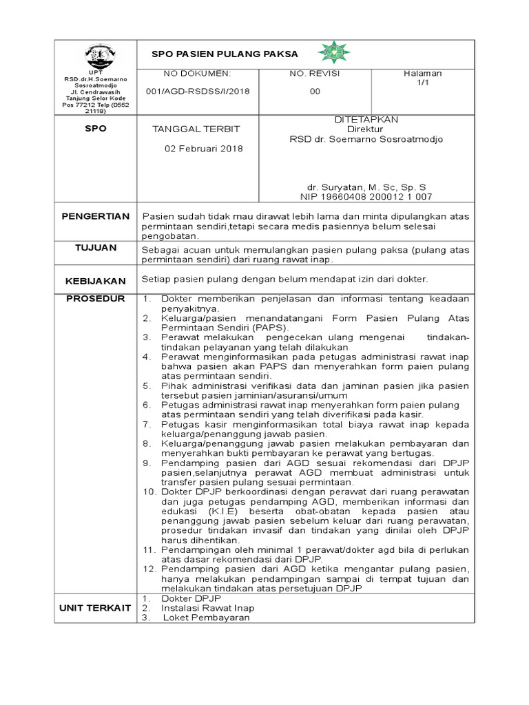 Sop Pasien Pulang Paksa | PDF