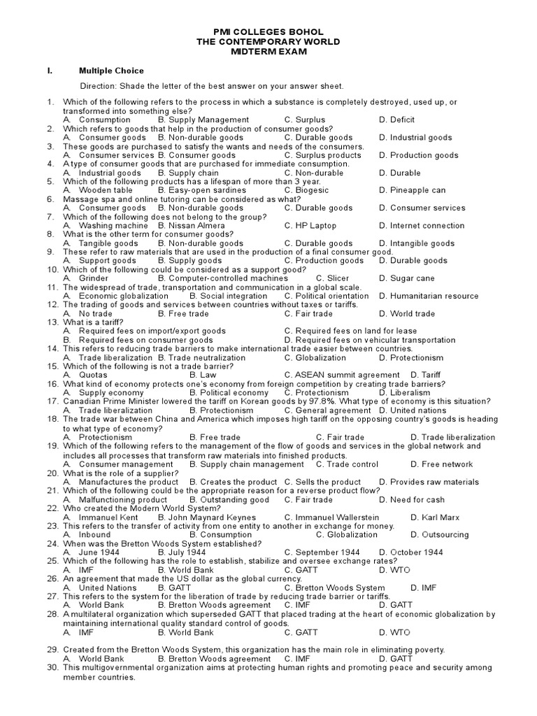 2nd Sem Globalization and Purcom Midterm Exam | PDF | Free Trade | Protectionism