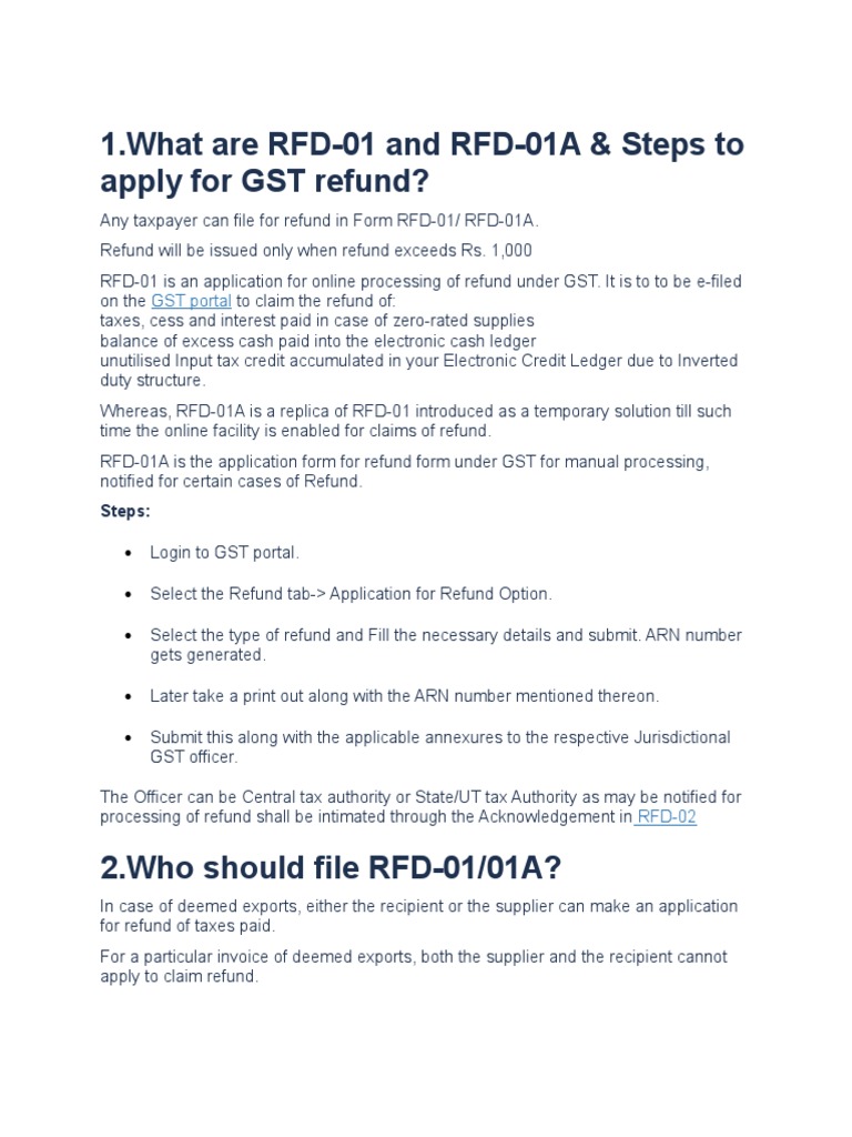 1.what Are RFD-01 and RFD-01A & Steps To Apply For GST Refund ...