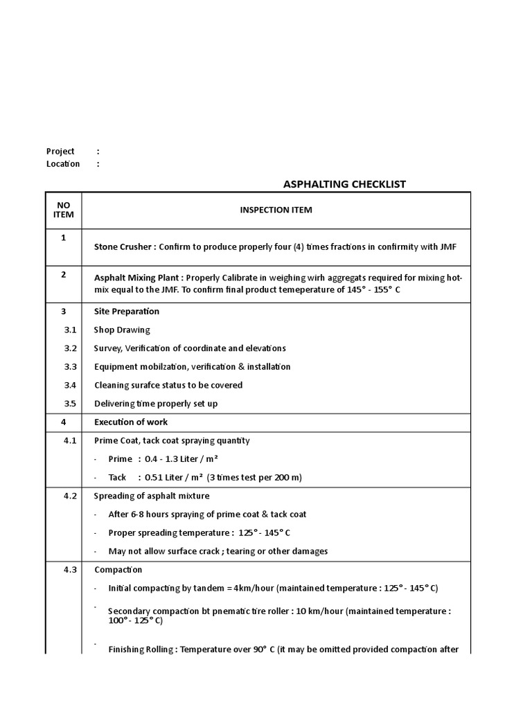 Asphalt Inspection Checklist | PDF