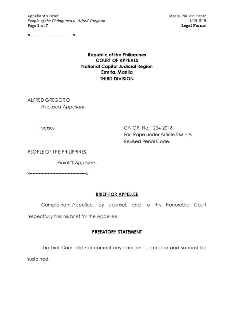 Sample Appellants Brief Capin | PDF | Appeal | Judgment (Law)