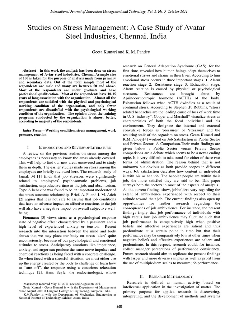 Case Study On Stress Management PDF | PDF | Survey Methodology | Affect ...