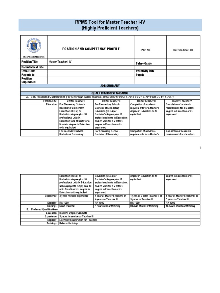 AppendixC RPMStool - Hp.final (RRR) | PDF | Educational Assessment | Teachers