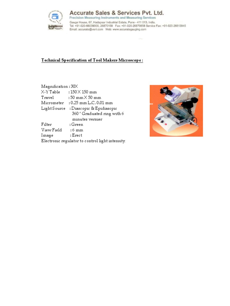 Tool Makers Microscope Specs | PDF | Optical Devices | Equipment