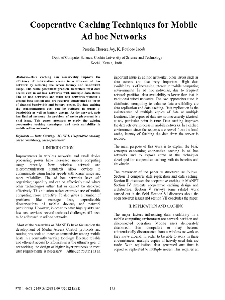 Cooperative Caching Techniques For Mobile Ad Hoc Networks: Preetha Theresa Joy, K. Poulose Jacob ...