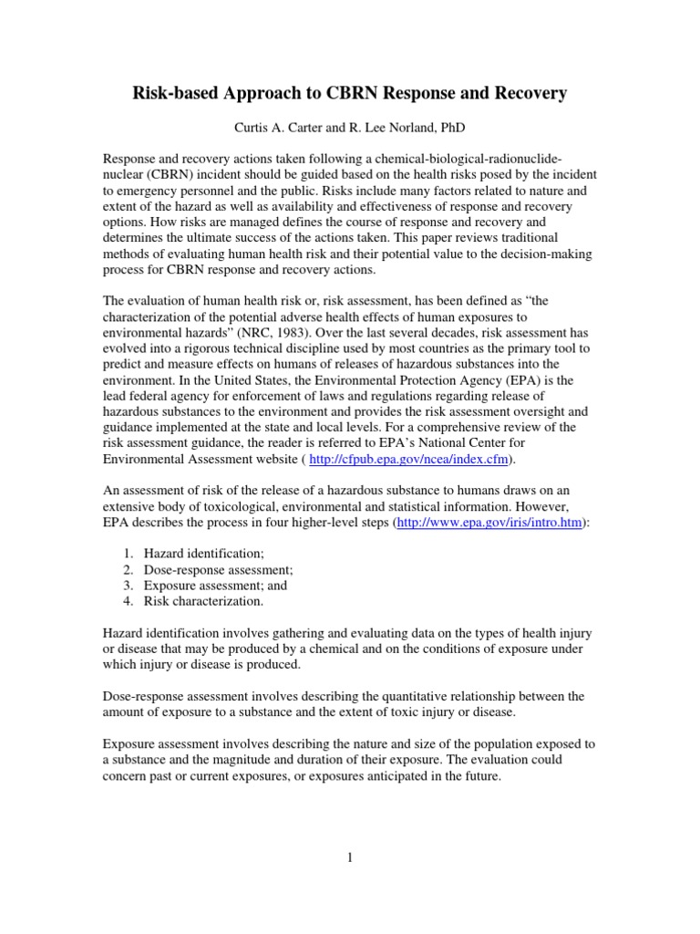 Risk-Based Approach To CBRN Response and Recovery | PDF | Risk ...