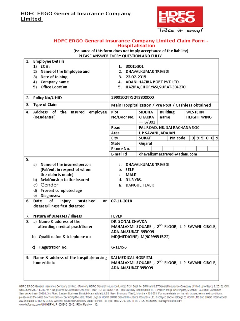 3-Gmc Claim Form HDFC Ergo | PDF | Hospital | Physician