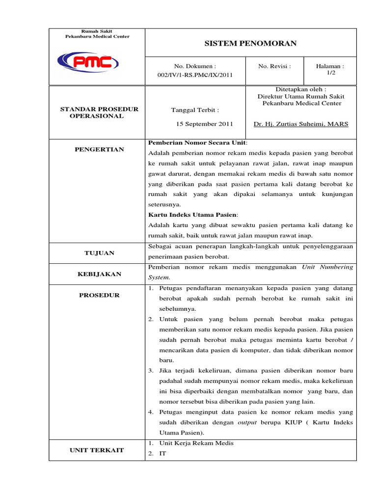 SOP Sistem Penomoran | PDF