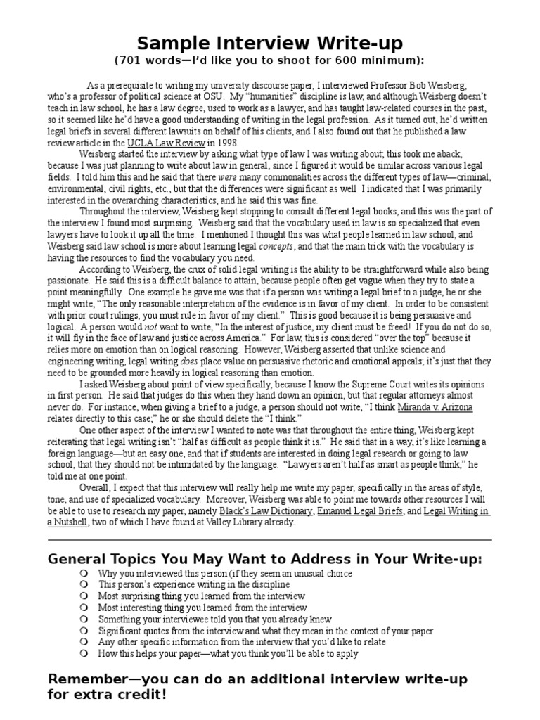 Sample Interview Writeup | PDF | Judge | Lawyer