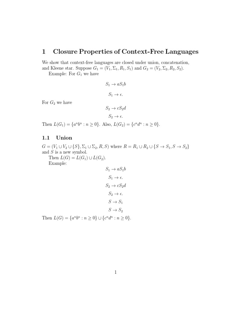 1 Closure Properties of Context-Free Languages: 1.1 Union | PDF | Metalogic | Logic
