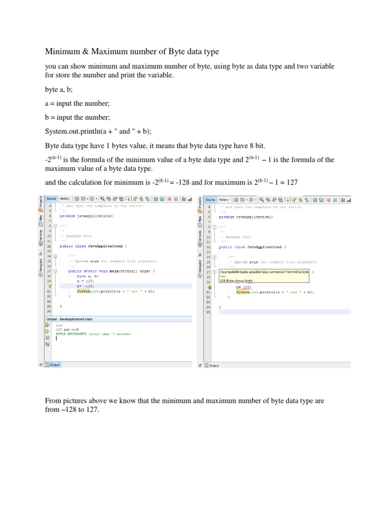 Minimum & Maximum Number of Byte Data Type | PDF | Data Type | Integer ...