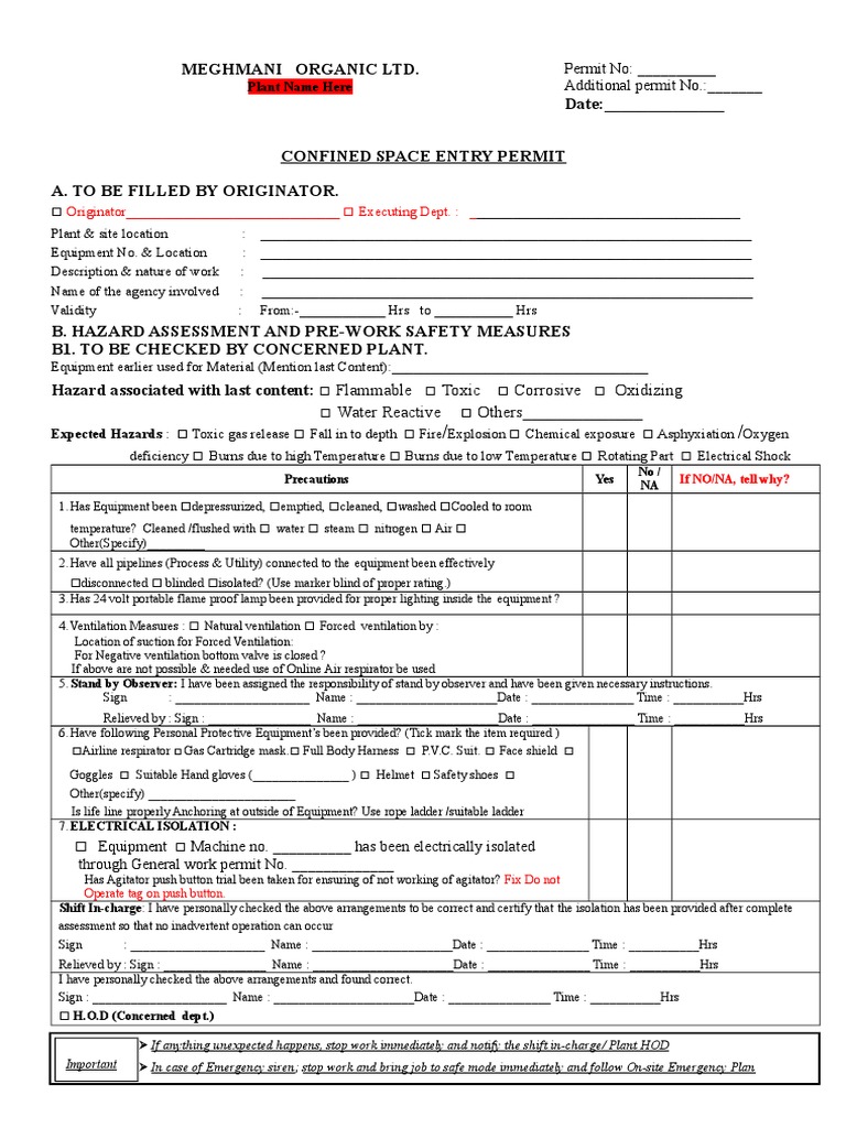 Confined Space Entry Permit Rev 01 | PDF | Ventilation (Architecture ...