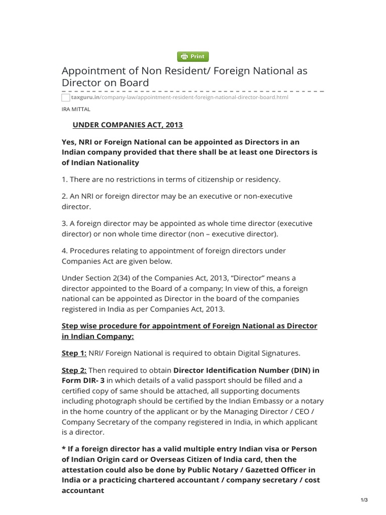 Foreign Director Appointment in India | PDF | Constitutional Law ...
