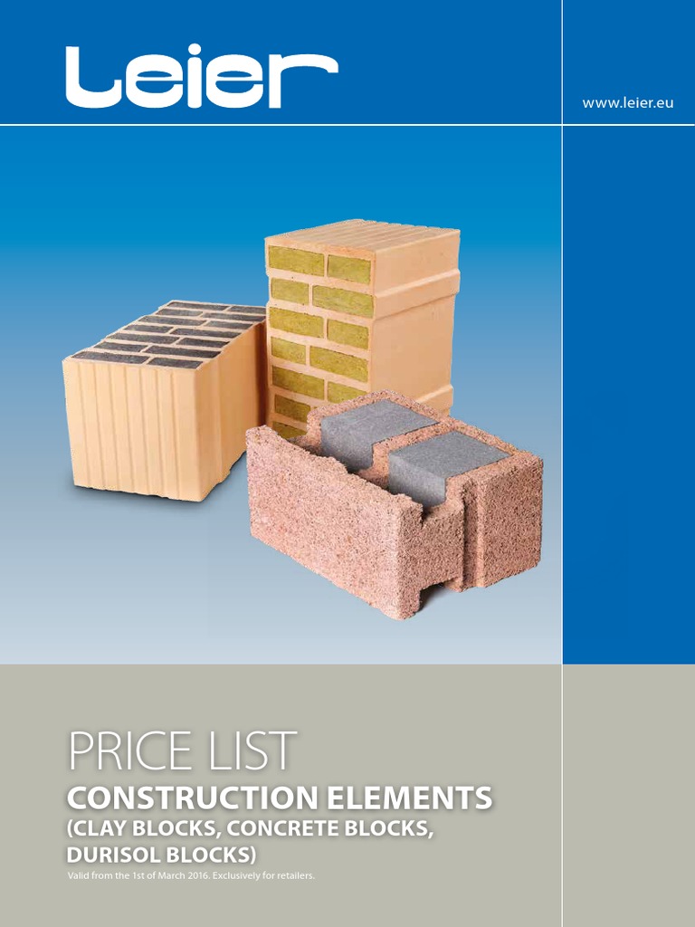 Price List Construction Elements 2016 | PDF | Precast Concrete | Masonry