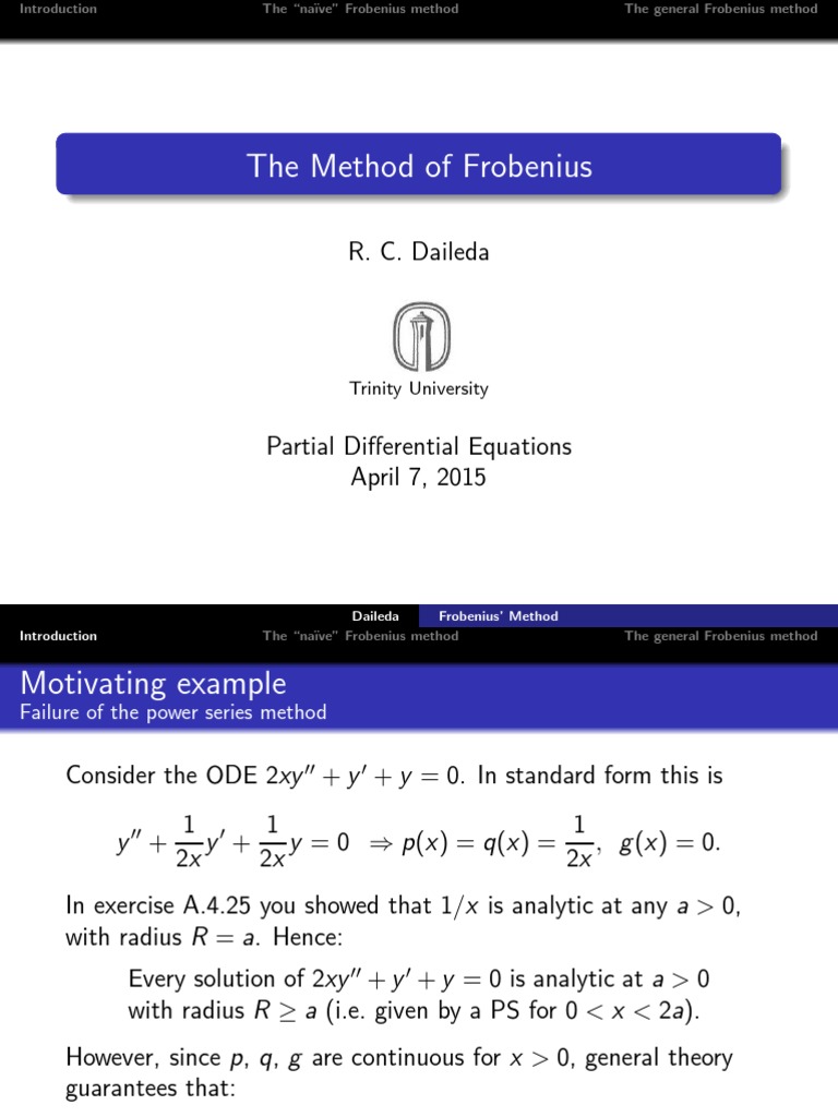 The Method of Frobenius: R. C. Daileda | PDF | Ordinary Differential ...