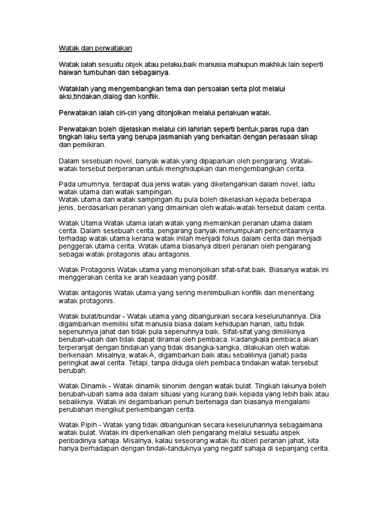 Jenis dan Maksud Watak dalam Cerita | PDF