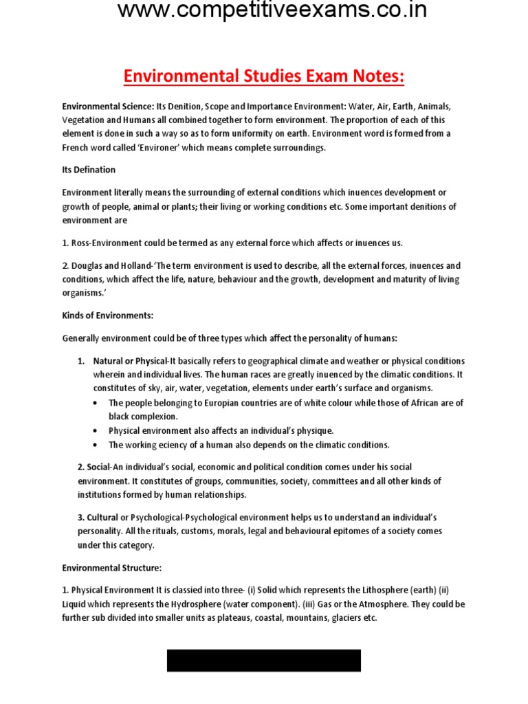 Environmental Studies Exam Notes | PDF | Ecology | Renewable Energy