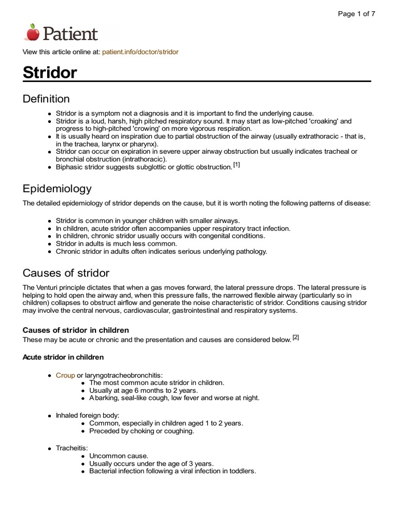 Stridor: Patient - Info/doctor/stridor | PDF | Respiratory Tract ...