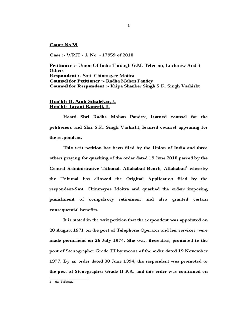 Allahabad High Court Judgement On BSNL's Appeal | PDF | Supreme Court Of India | Pension