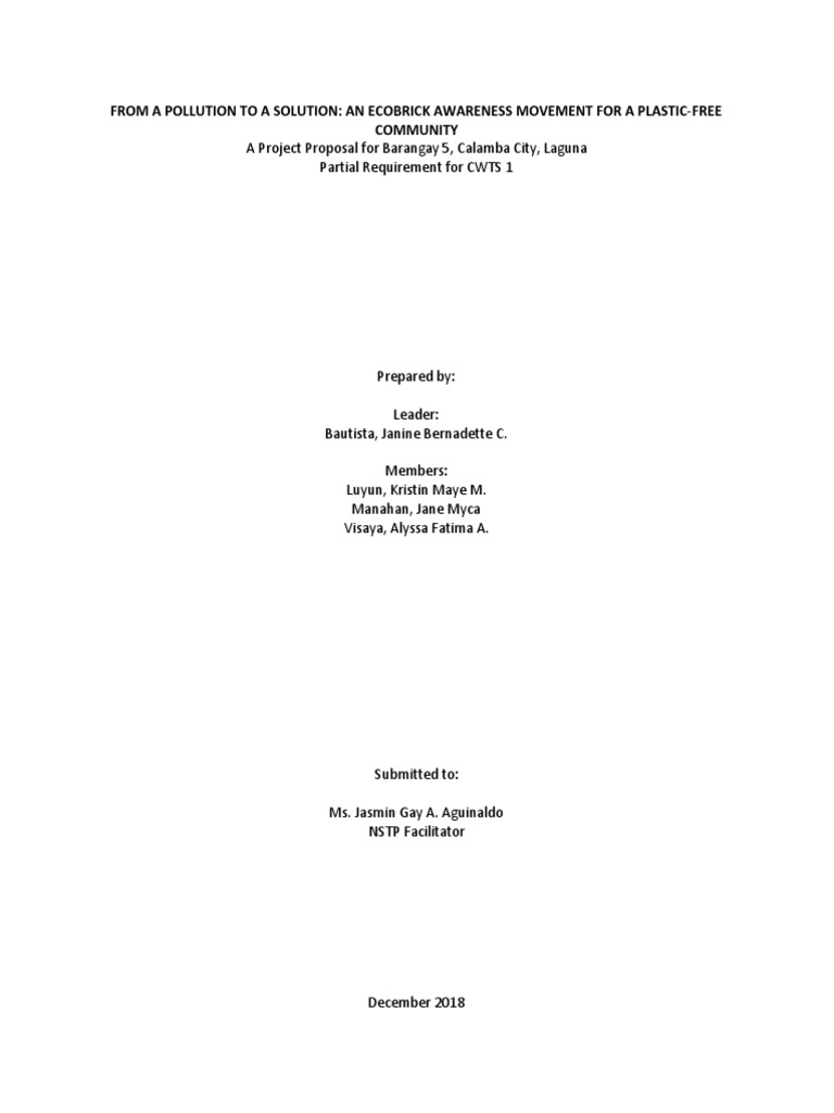 NSTP Project Proposal | PDF | Recycling | Plastic