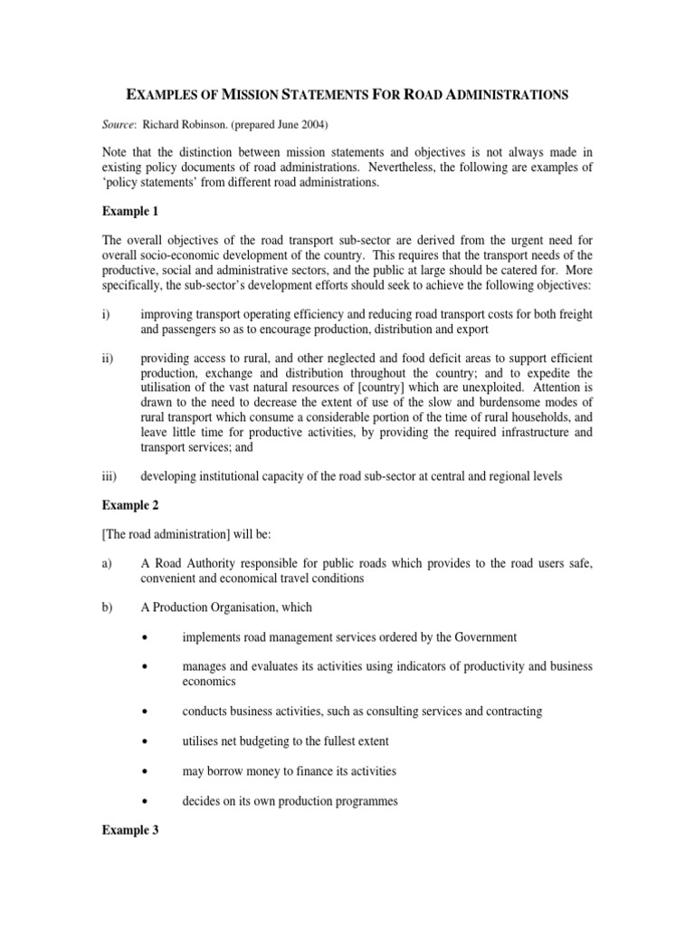 10 Mission Statements | PDF | Road | Transport