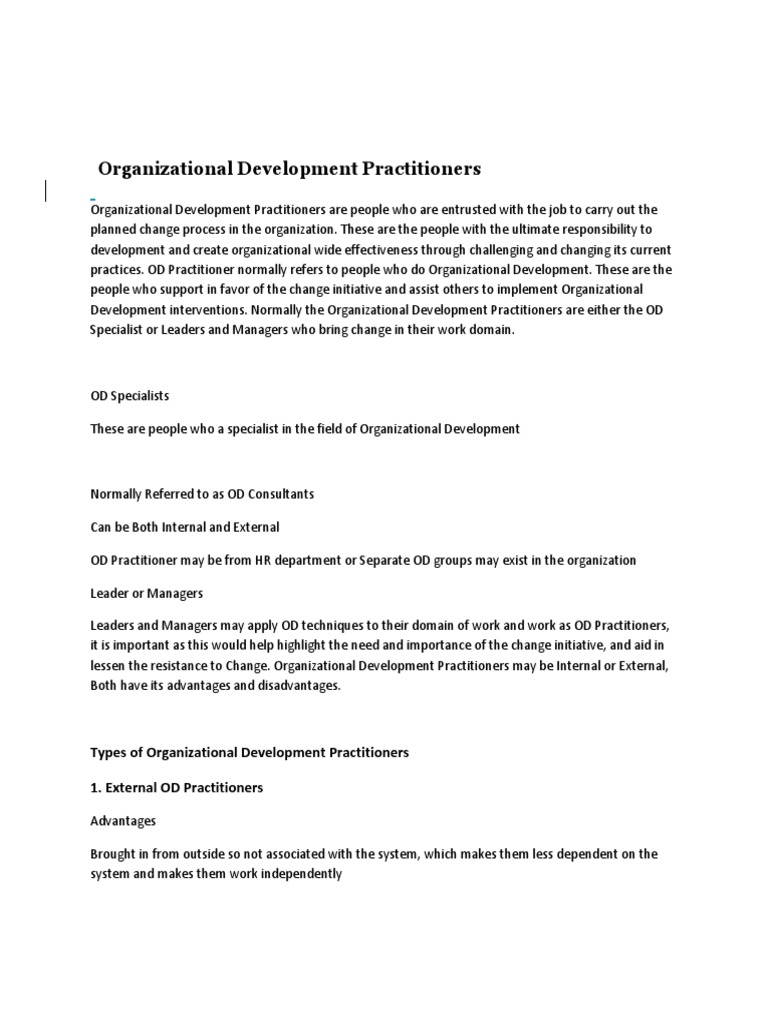 Types of Organizational Development Practitioners 1. External OD ...
