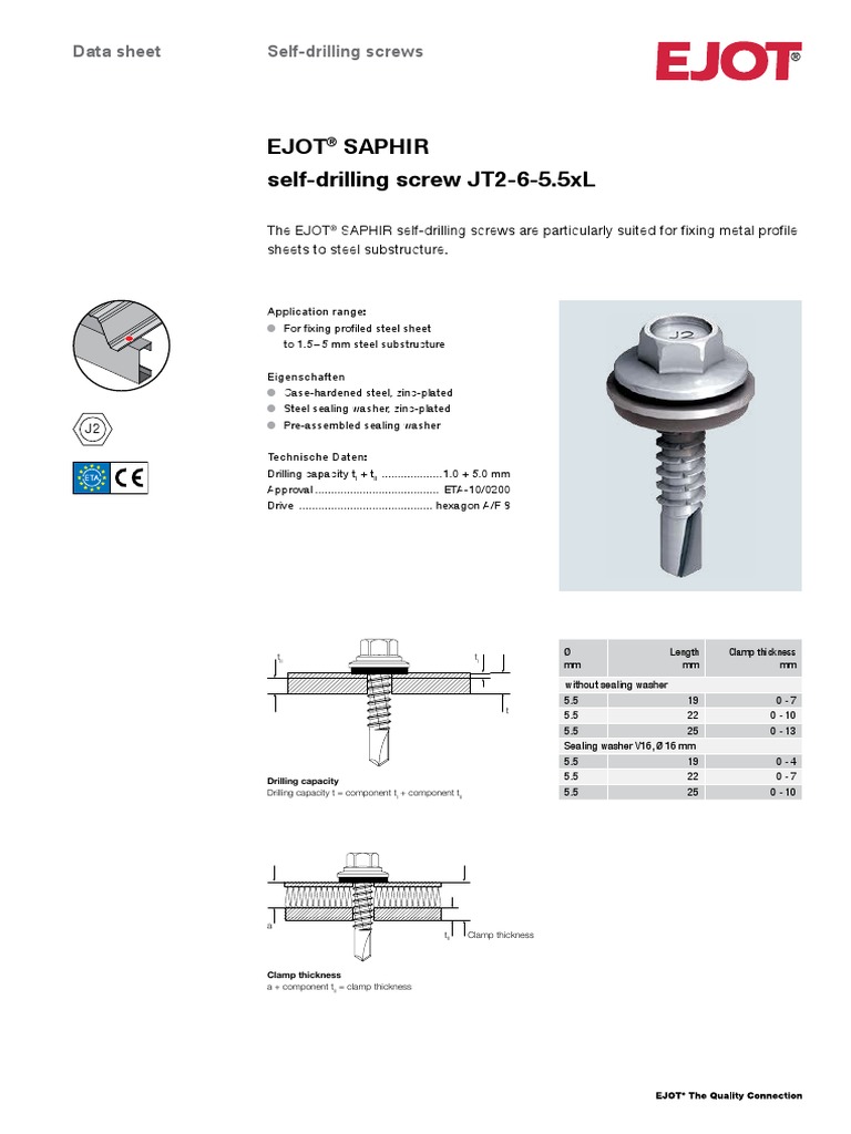 Ejot Data Sheet jt2 5.50x 25 | PDF | Metalworking | Screw