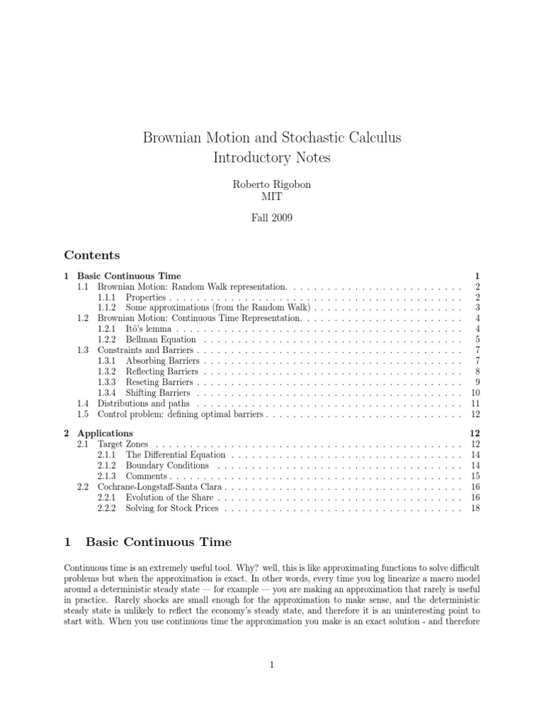 Brownian Motion and Stochastic Calculus Introductory Notes: Roberto ...