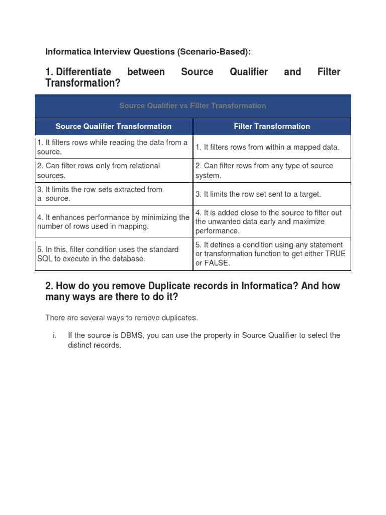 Differentiate Between Source Qualifier and Filter Transformation? | PDF ...