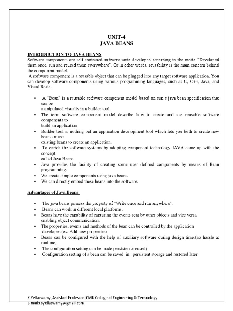 Javabeans Unit4 Pdf Enterprise Java Beans Class Computer Programming