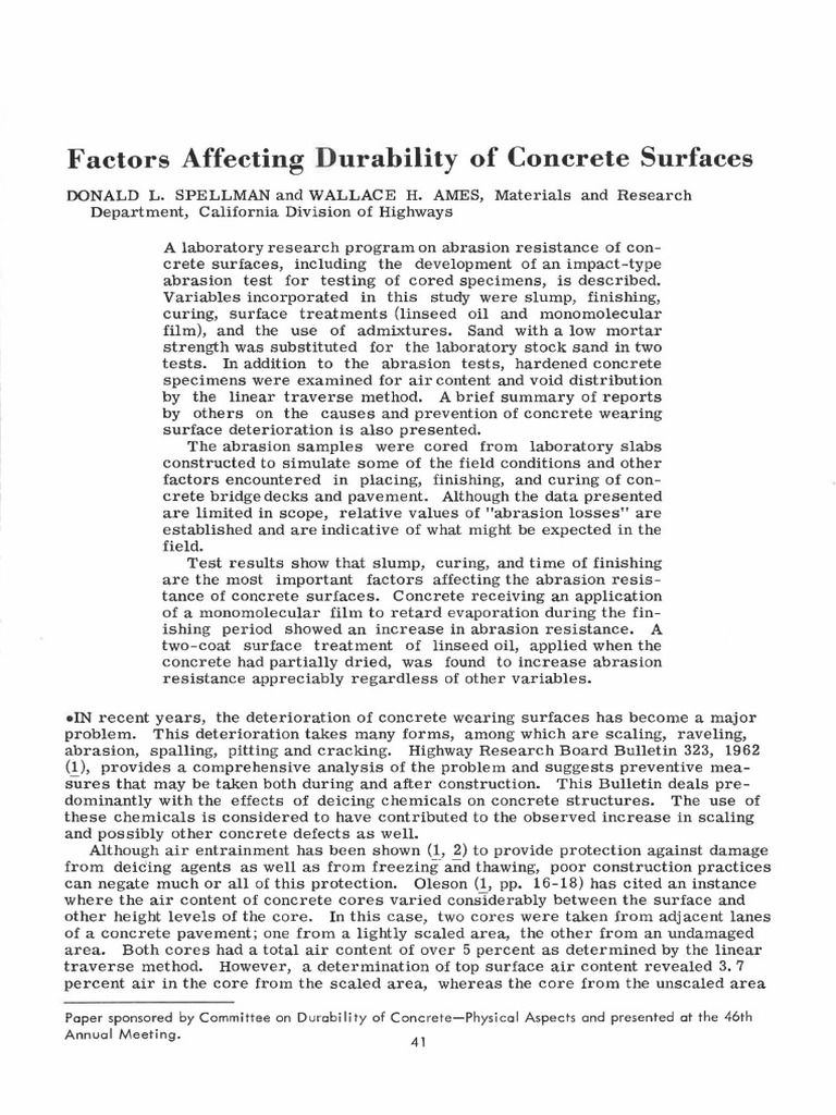 Factors Affecting Durability of Concrete Surfaces | PDF | Wear | Road ...